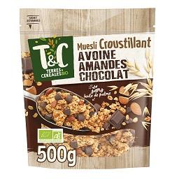 Muesli croustillant avoine amandes chocolat BIO Terres et Céréales ...